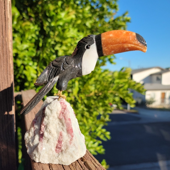 Other | New Black Obsidian Toucan On A Pink Tourmaline Base | Poshmark